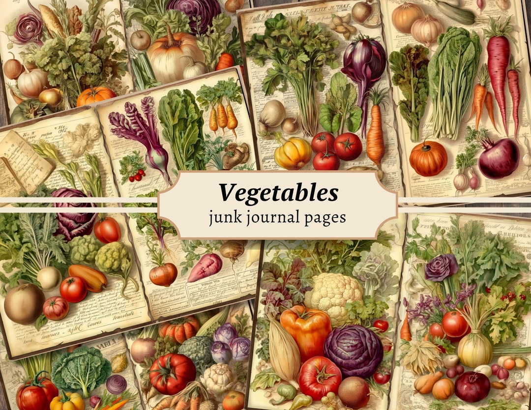 Vegetable Junk Journal Pages, Digital Scrapbook Paper Kit, Cooking ...