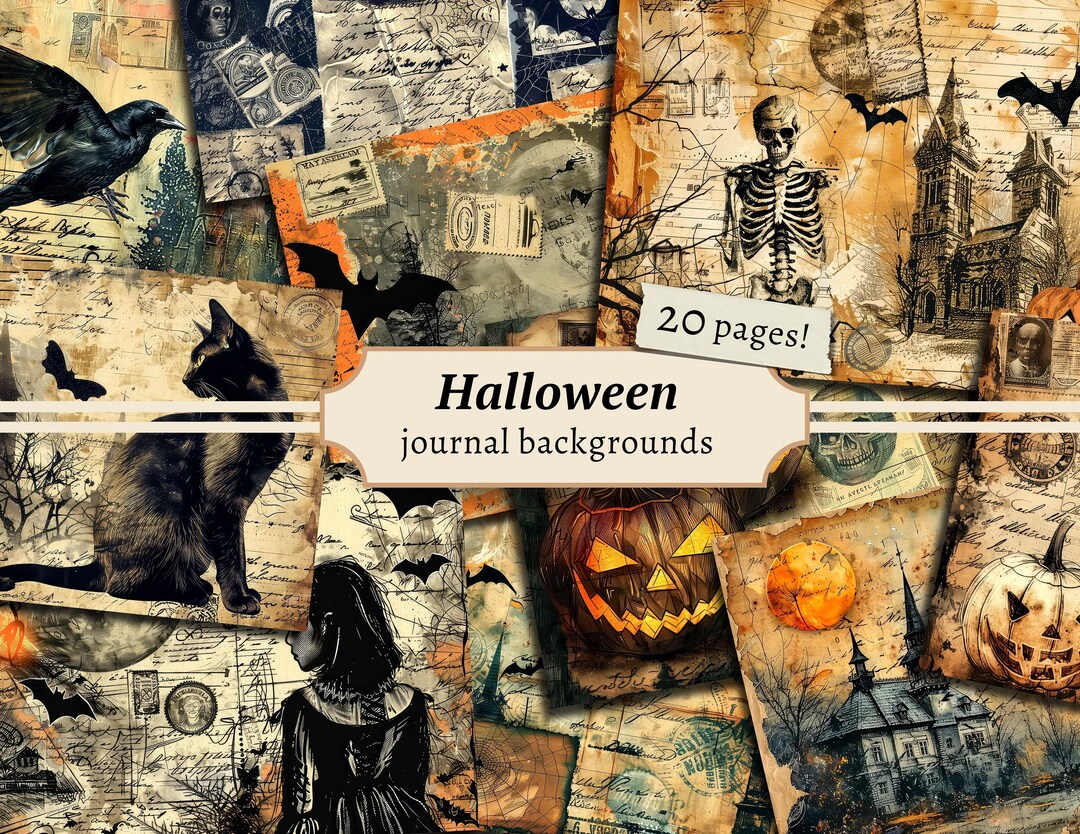 Halloween Backgrounds, Junk Journal Pages, Digital Scrapbook Paper Kit ...