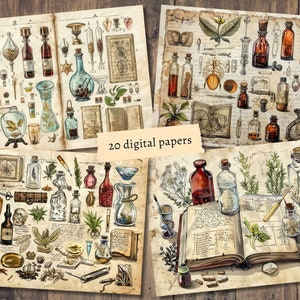 Apothecary Backgrounds, Mystic Potion Junk Journal Pages, Digital ...