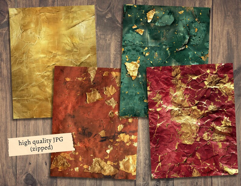 Gold Foil Digital Papers, Distressed Scrapbook Kit, Gold Printable ...