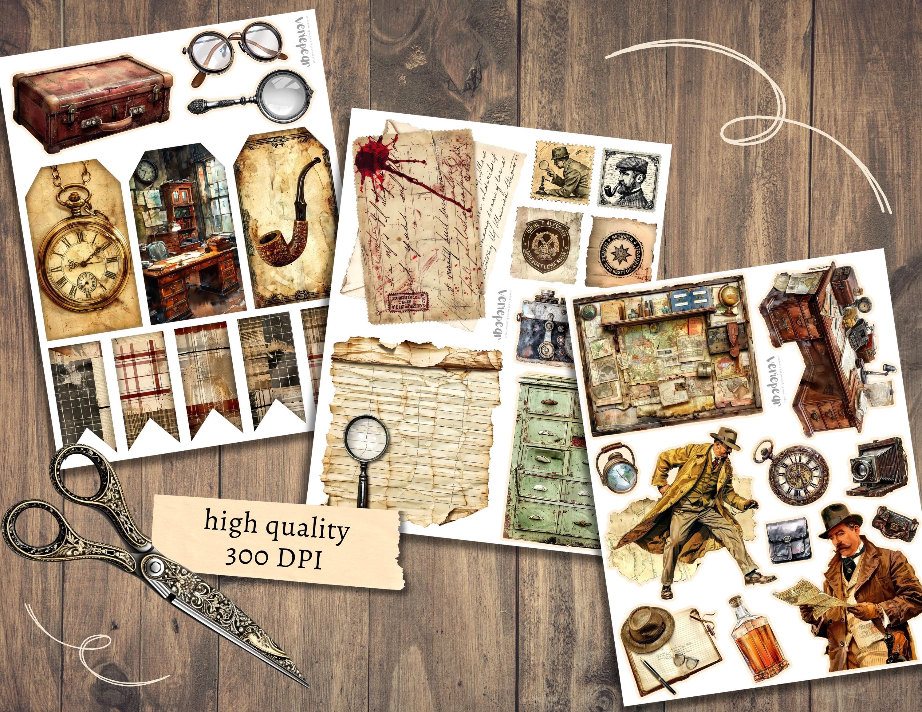 Detective Add on Junk Journal Kit, Digital Scrapbook Paper, Mystery ...
