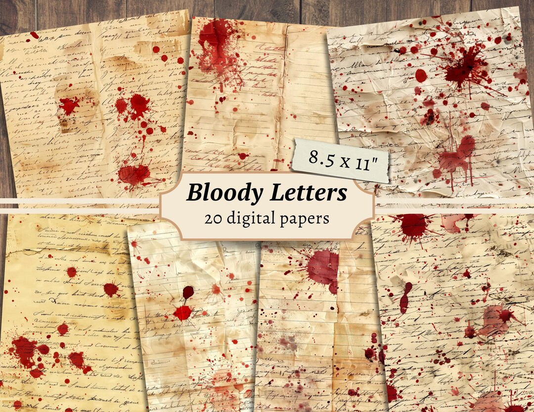 Bloody Letters Digital Papers, Vintage Scrapbook Kit, Handwriting ...