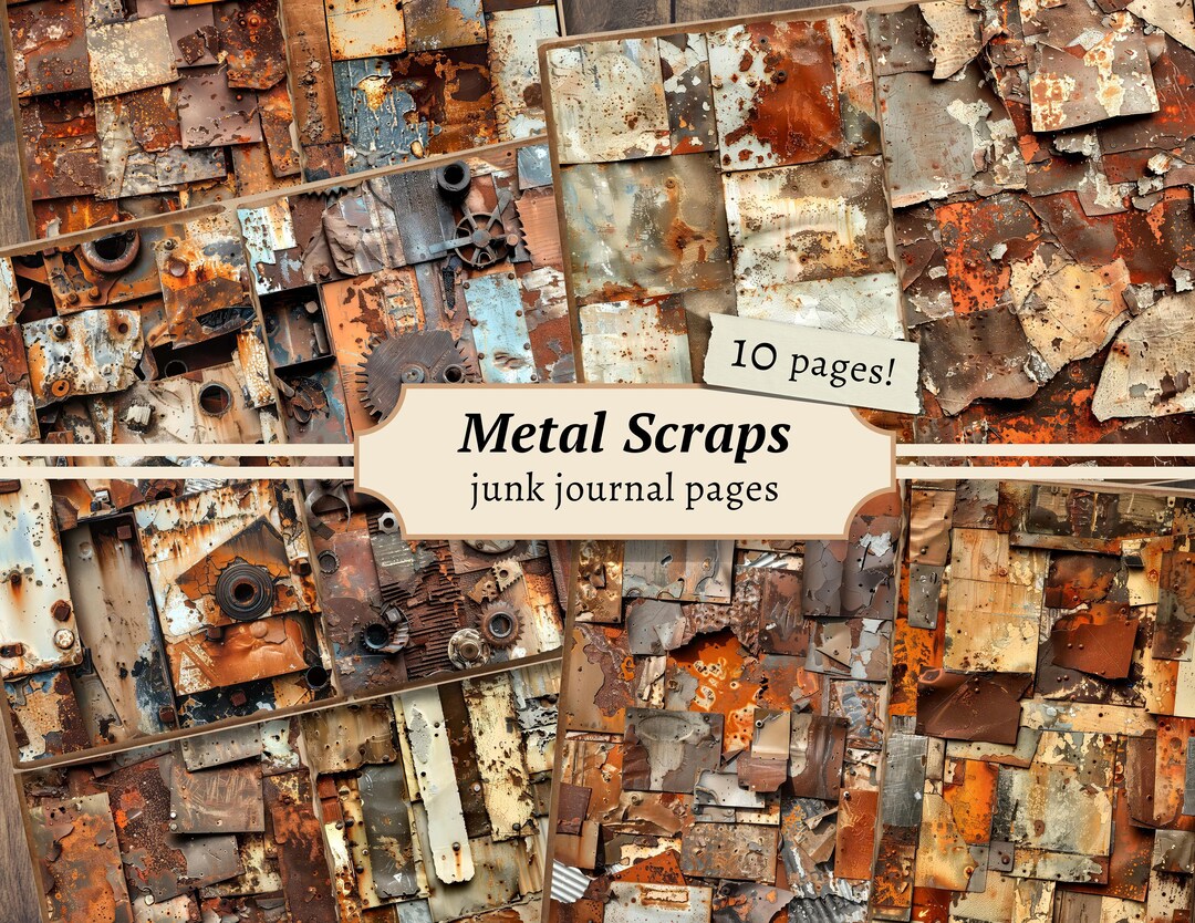 Metal Scraps Junk Journal Pages, Digital Scrapbook Paper Kit, Grunge ...