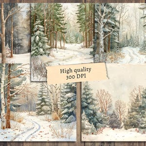 Winter Forest Digital Papers, Snowy Woodland Junk Journal Page ...