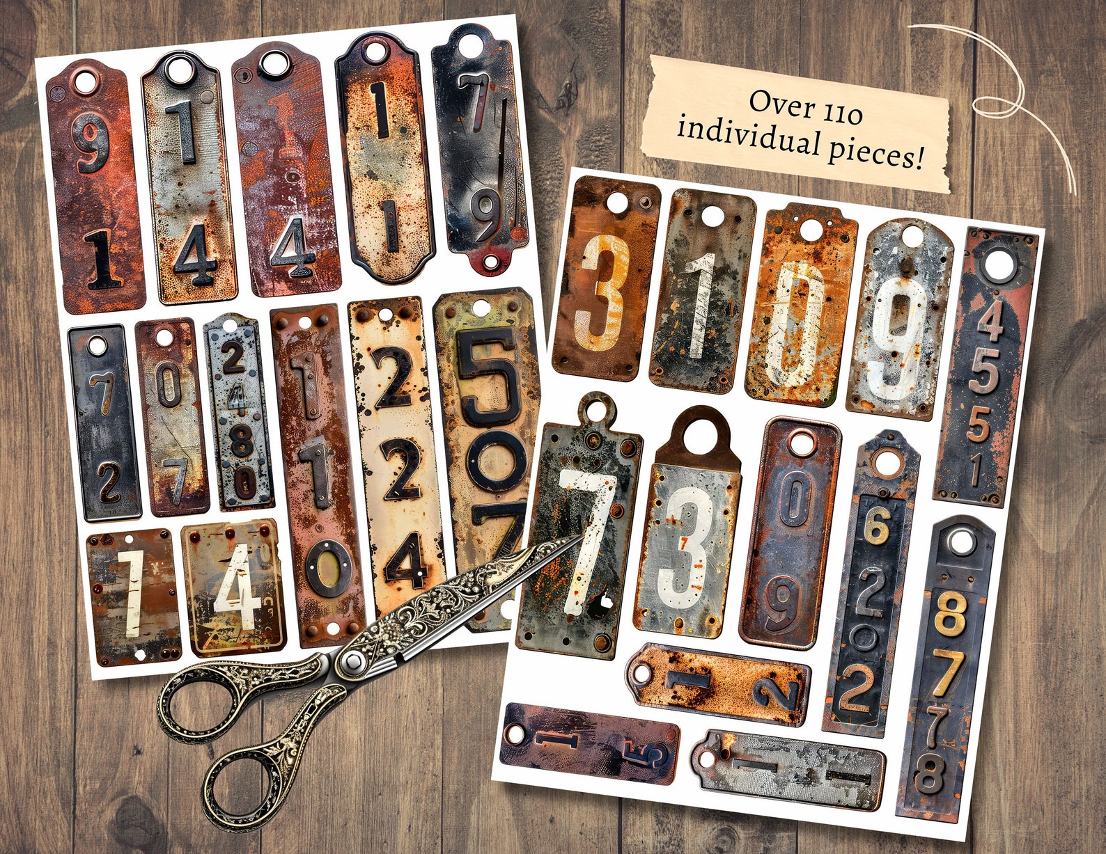Grunge Numbers Tags & Labels, Printable Junk Journal Embellishment ...