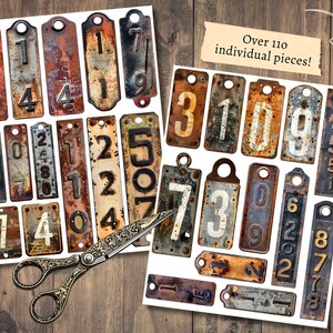 Grunge Numbers Tags & Labels, Printable Junk Journal Embellishment ...
