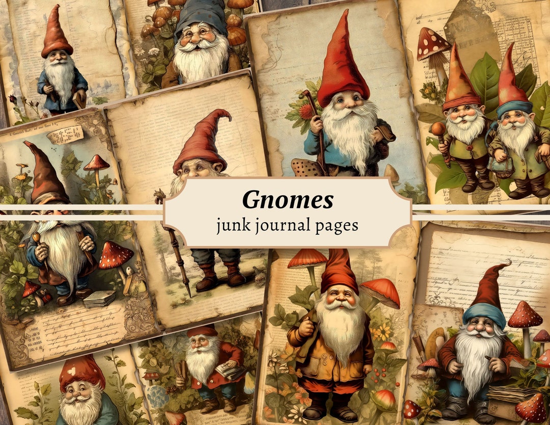 Gnomes Junk Journal Pages, Digital Scrapbook Paper Kit, Woodland ...
