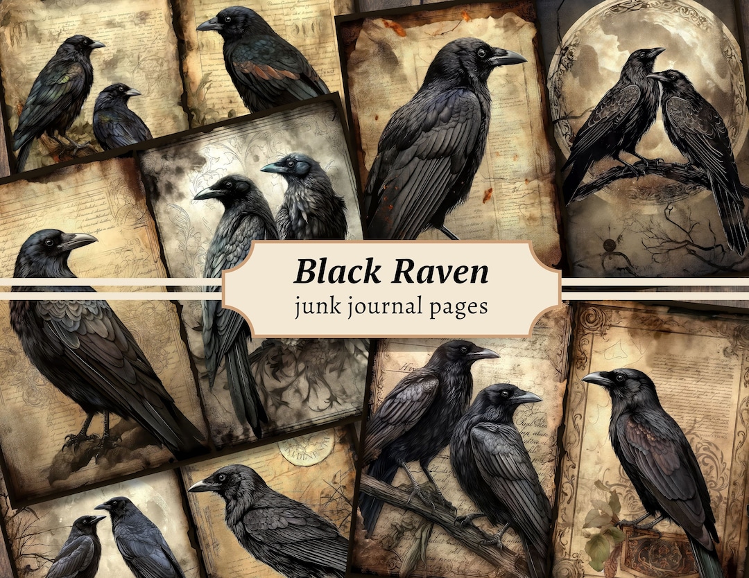 Black Raven Junk Journal Pages, Digital Scrapbook Paper Kit, Gothic ...