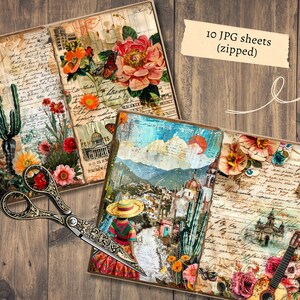 Mexican Fiesta Junk Journal Pages, Digital Scrapbook Paper, Mexico ...