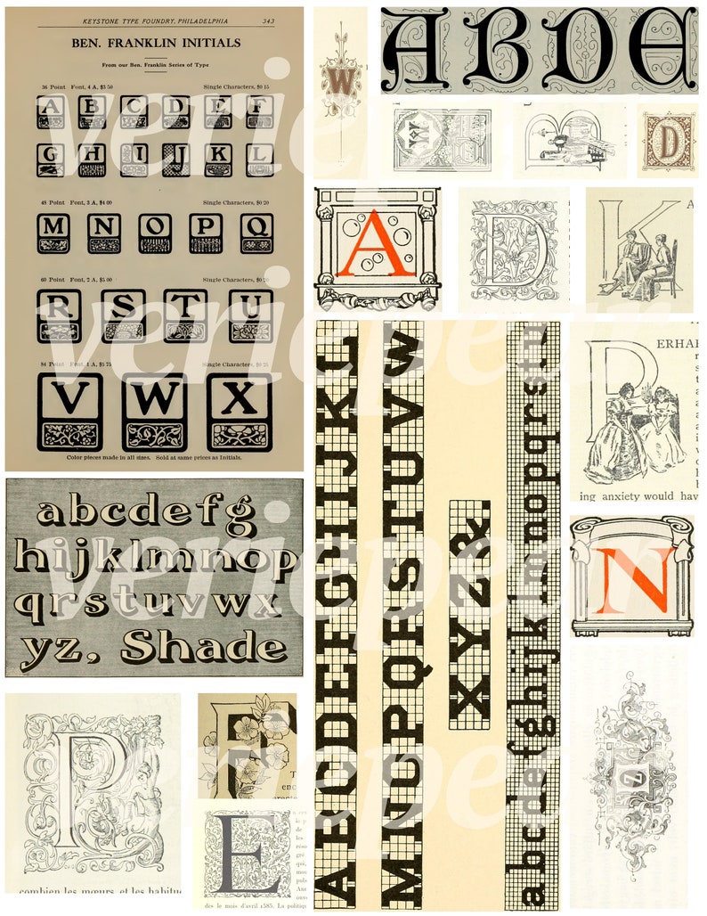 Vintage Letter & Number Printable Ephemera 100 Pc Digital - Etsy
