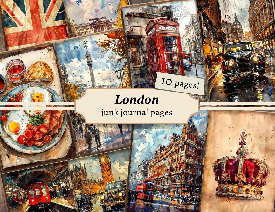 London Junk Journal Pages, Digital Scrapbook Paper, Great Britain ...