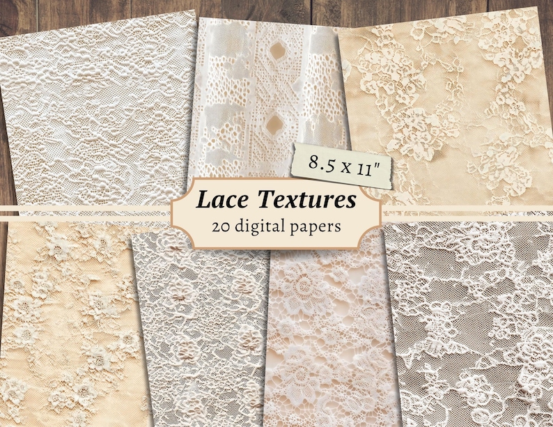 Lace Textures Digital Papers, Seamless Scrapbook Kit, Vintage Lace ...
