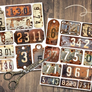 Grunge Numbers Tags & Labels, Printable Junk Journal Embellishment ...