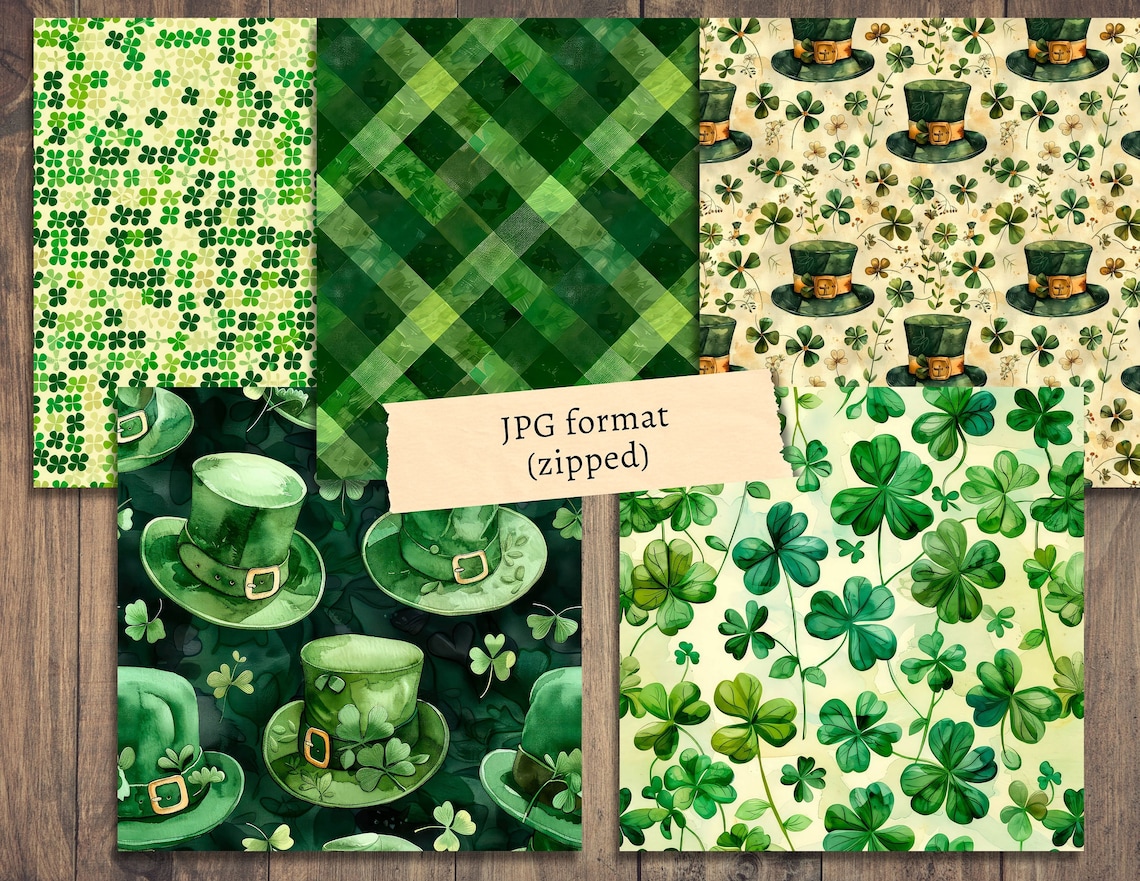 St. Patrick's Day Digital Papers, Four Leaf Clover Junk Journal Pages ...