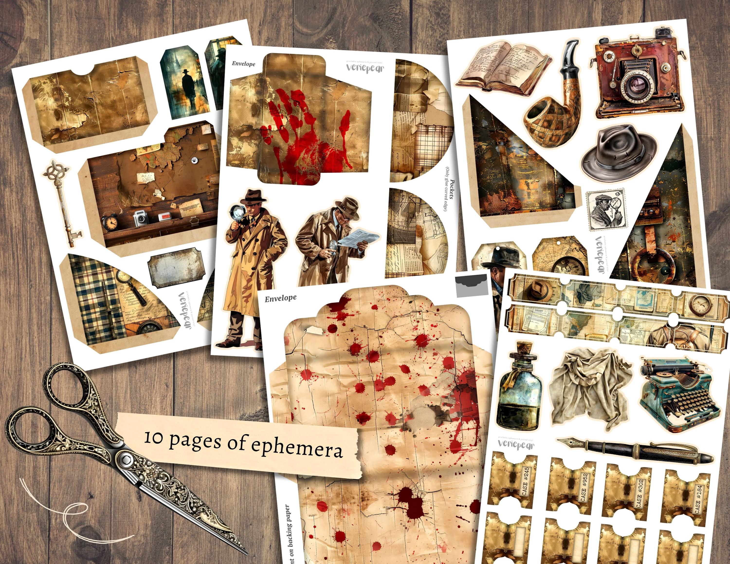 Detective Junk Journal Kit, Digital Scrapbook Paper, Mystery Case File ...