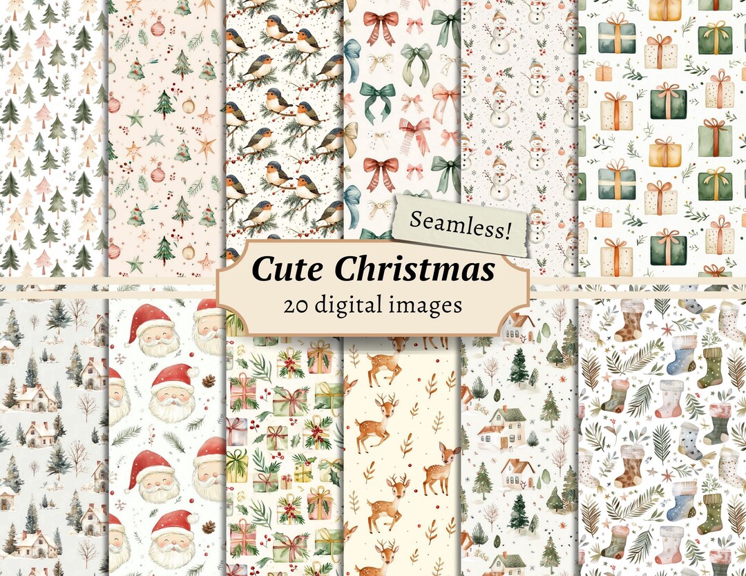 Cute Christmas Digital Papers, Scrapbook Backgrounds, Cozy Holidays ...