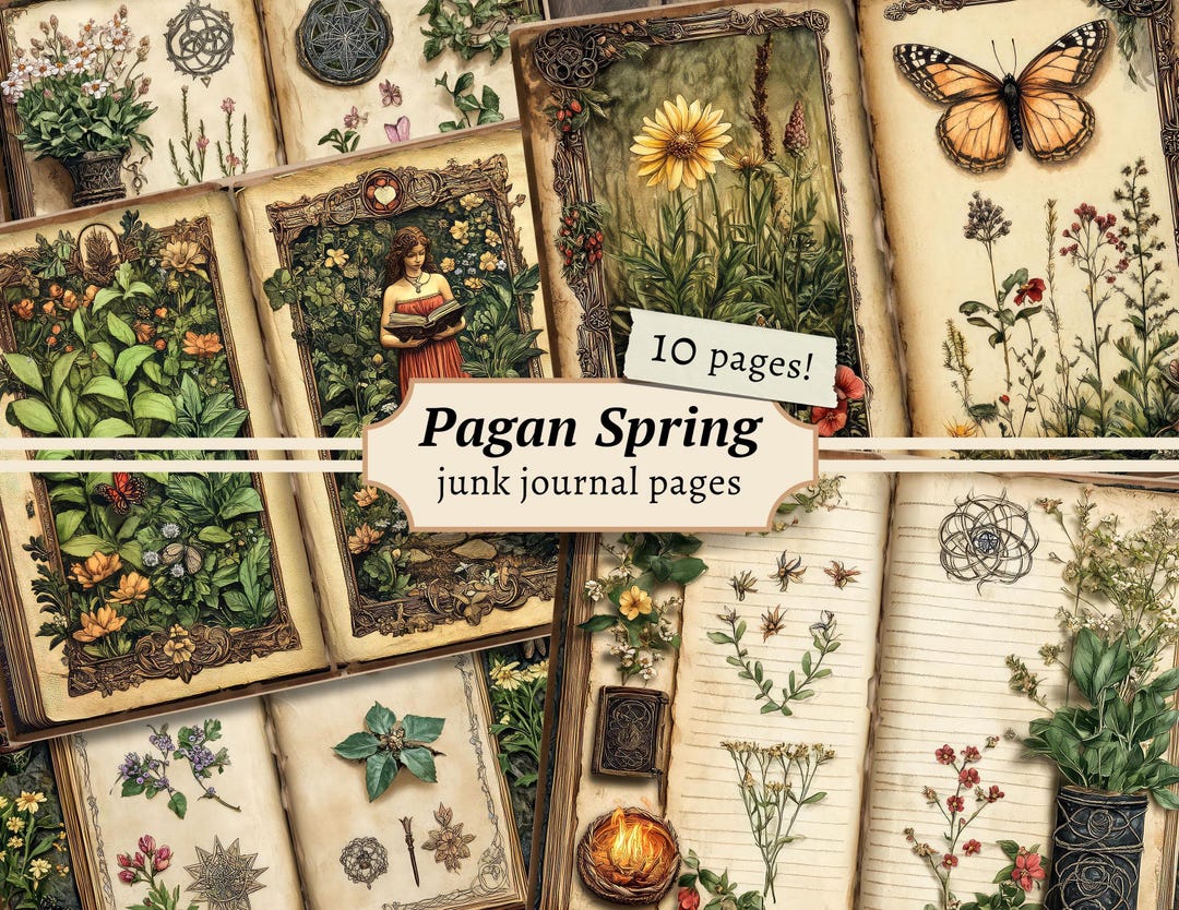 Pagan Spring Junk Journal Pages, Digital Scrapbook, Celtic Paper Kit ...