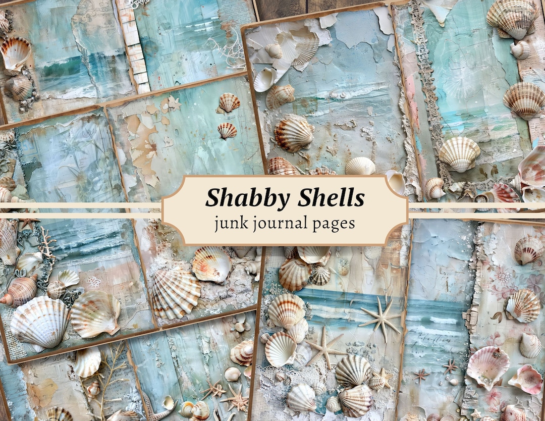 Shabby Shells Junk Journal Pages, Digital Scrapbook Paper Kit, Coastal ...