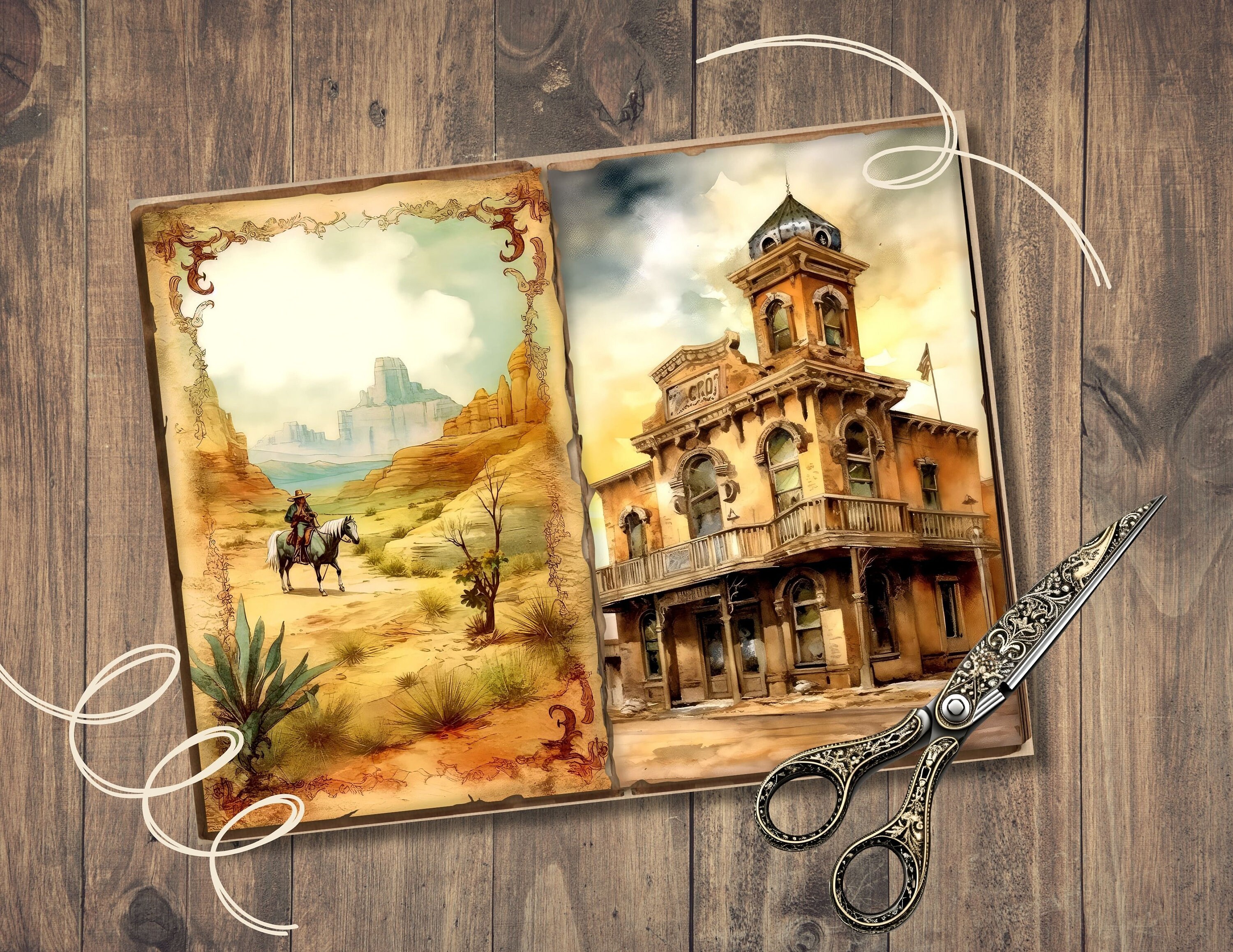 Western Junk Journal Pages, Digital Scrapbook Paper Kit, Horse ...