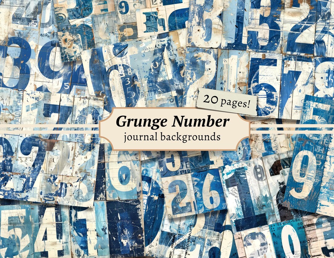 Grunge Number Backgrounds, Textured Junk Journal Pages, Digital ...