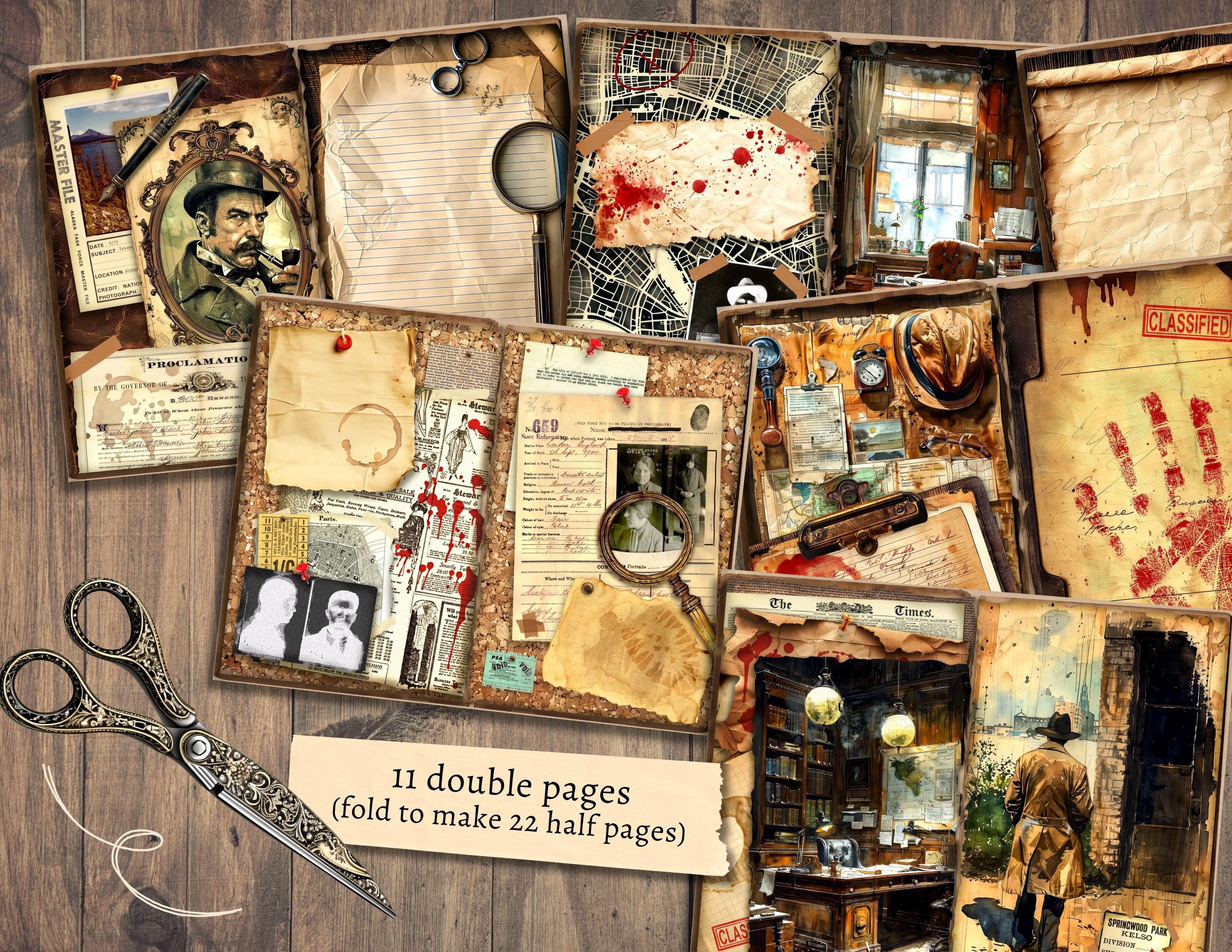 Detective Junk Journal Kit, Digital Scrapbook Paper, Mystery Case File ...