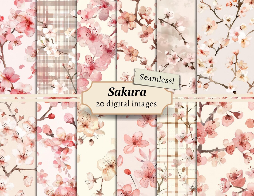 Sakura Digital Papers, Cherry Blossom Scrapbook Kit, Oriental Printable ...