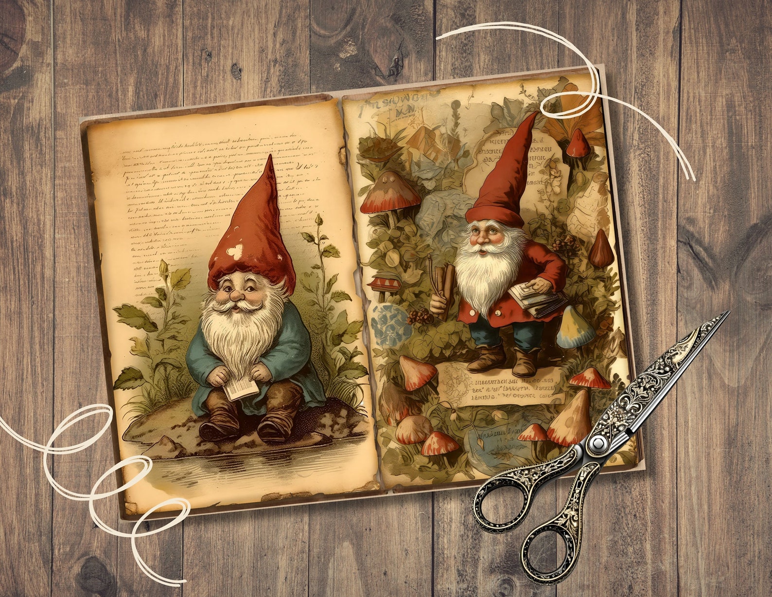 Gnomes Junk Journal Pages, Digital Scrapbook Paper Kit, Woodland ...