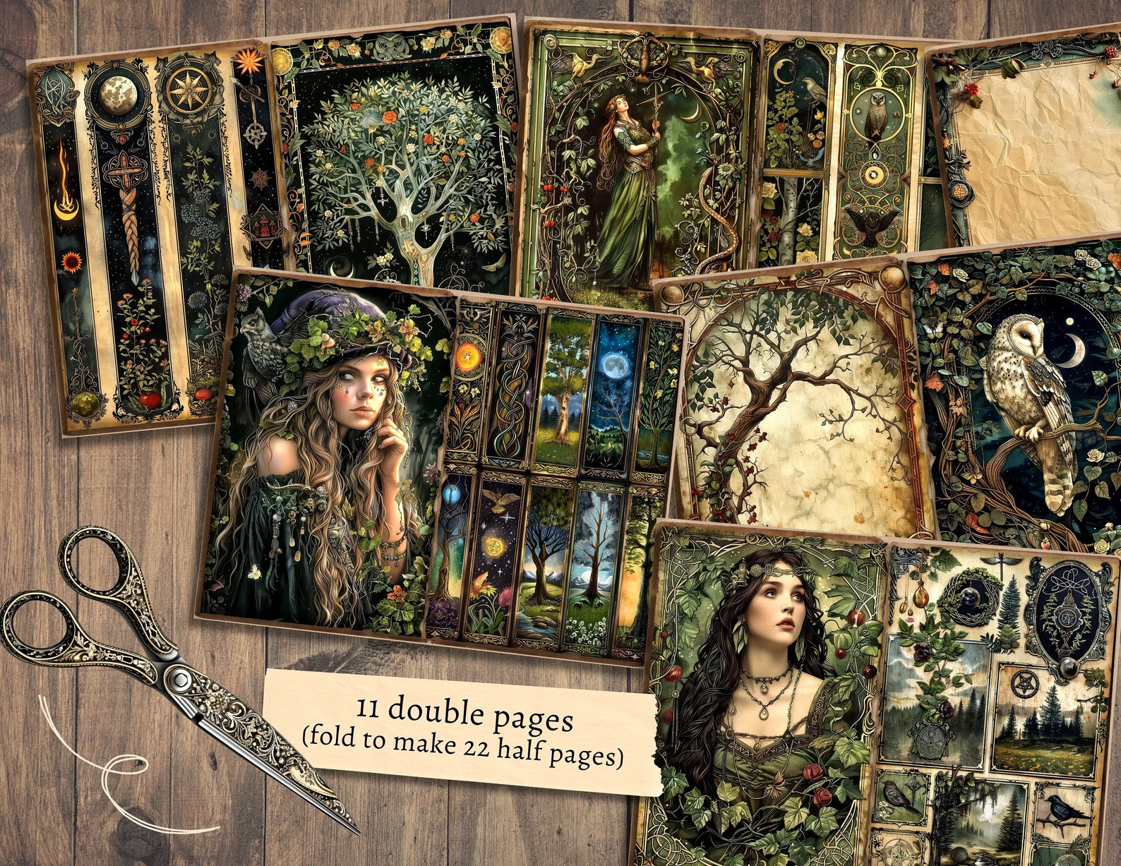 Sacred Pagan Junk Journal Kit, Digital Scrapbook Paper, Green Witch ...