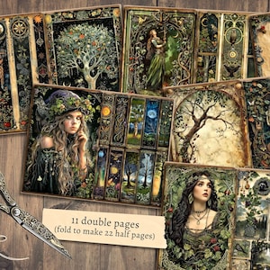 Sacred Pagan Junk Journal Kit, Digital Scrapbook Paper, Green Witch ...
