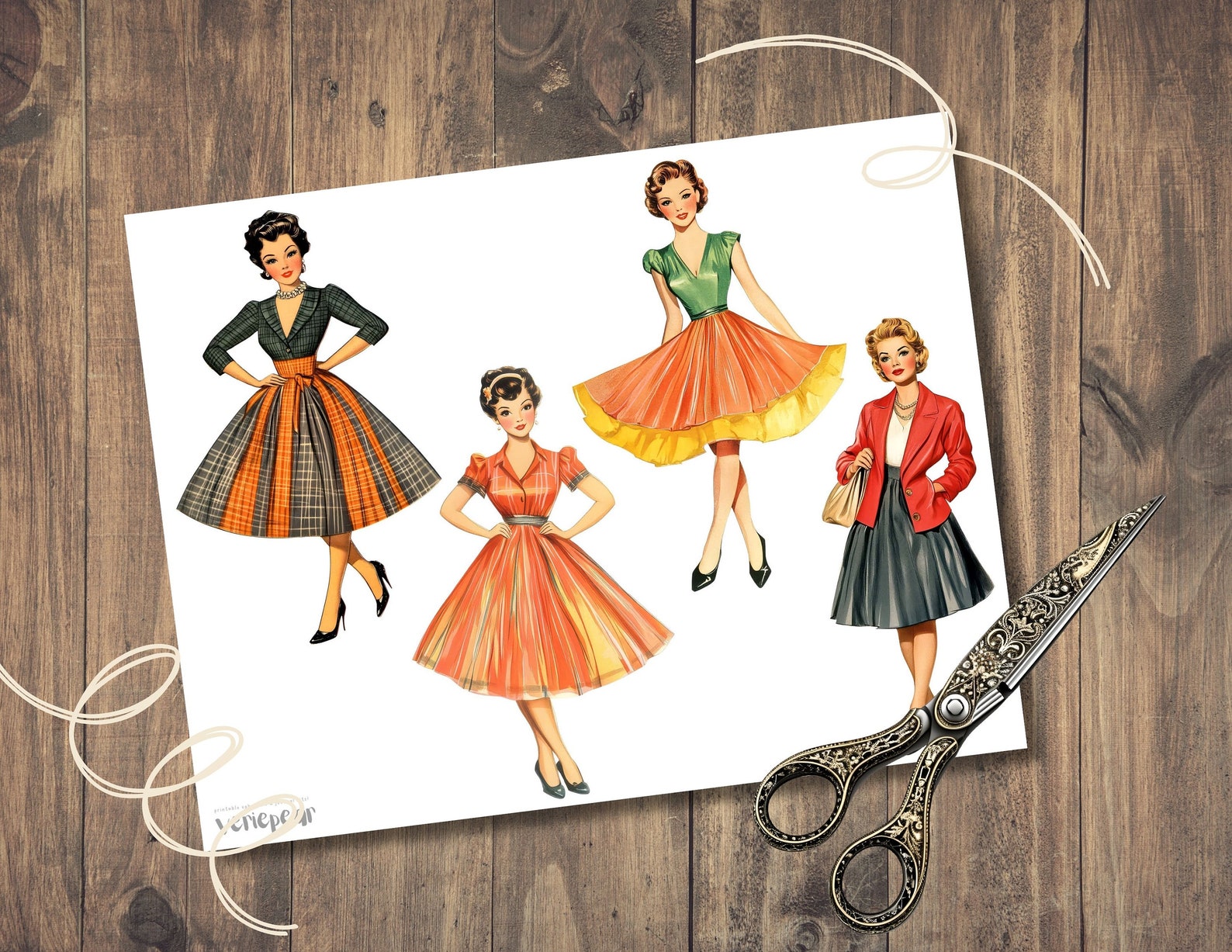 50s Women Paper Dolls, Retro Lady Fussy Cuts, Digital Ephemera, Vintage ...