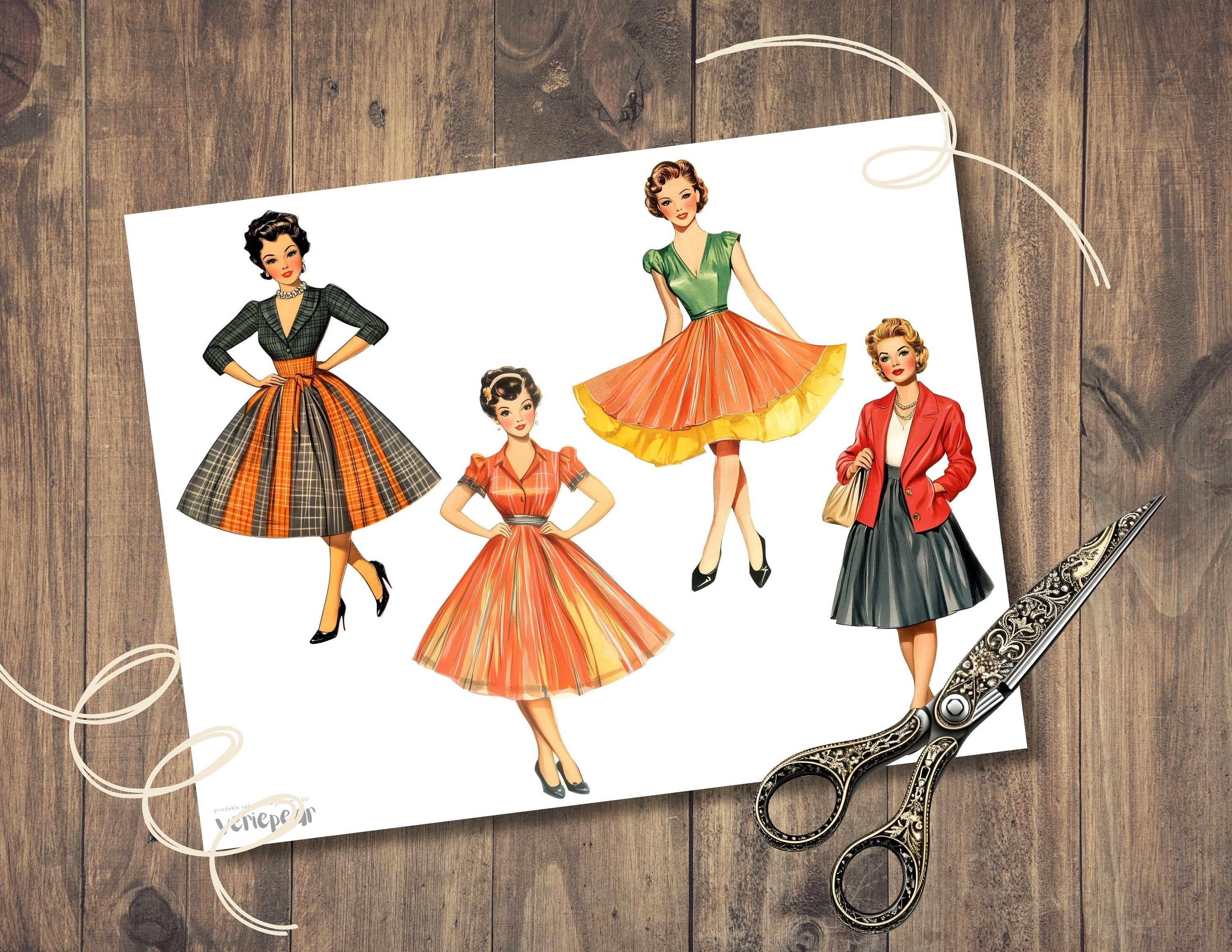 50s Women Paper Dolls, Retro Lady Fussy Cuts, Digital Ephemera, Vintage ...