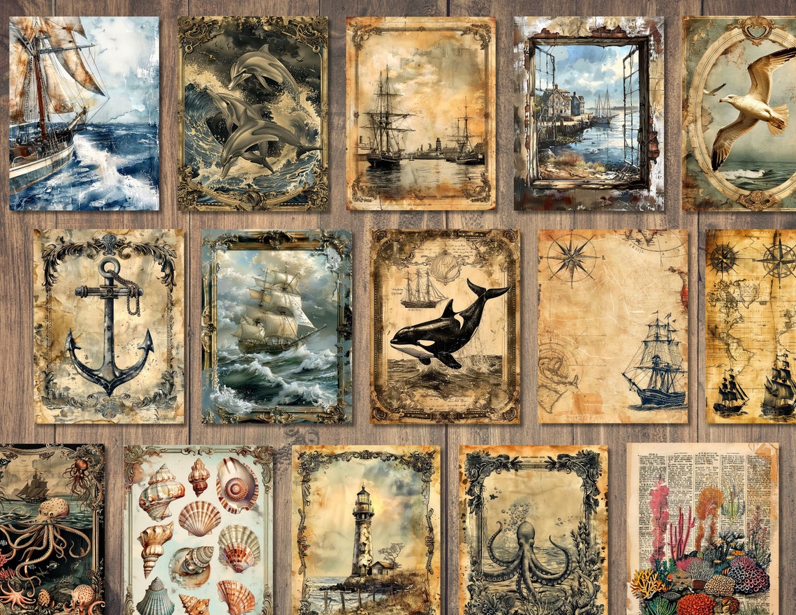 Nautical Junk Journal Pages, Digital Scrapbook Paper Kit, Ocean ...