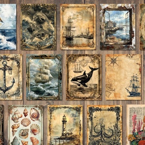 Nautical Junk Journal Pages, Digital Scrapbook Paper Kit, Ocean ...