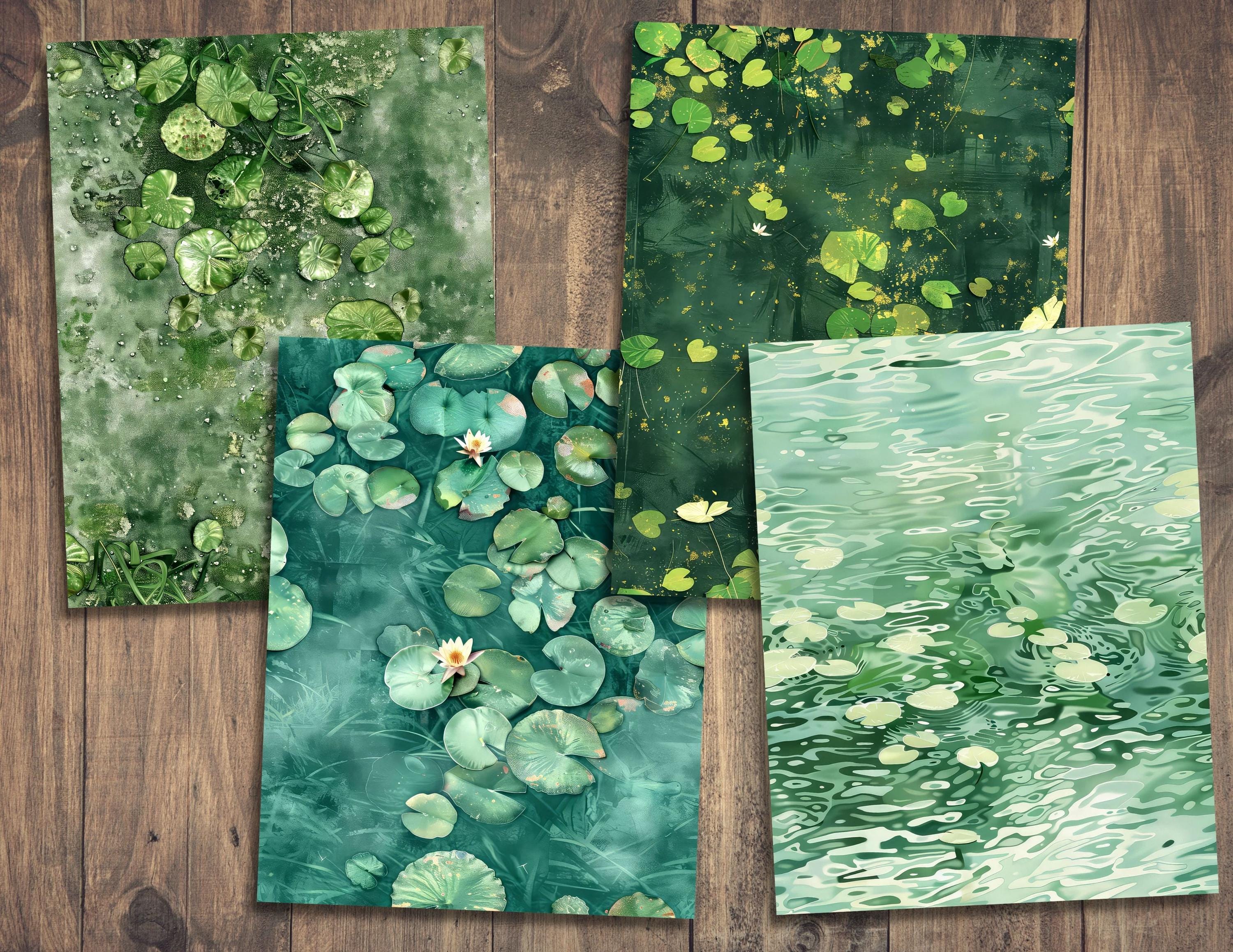Pond Water Digital Papers, Water Lily Scrapbook Kit, Nature Printable ...