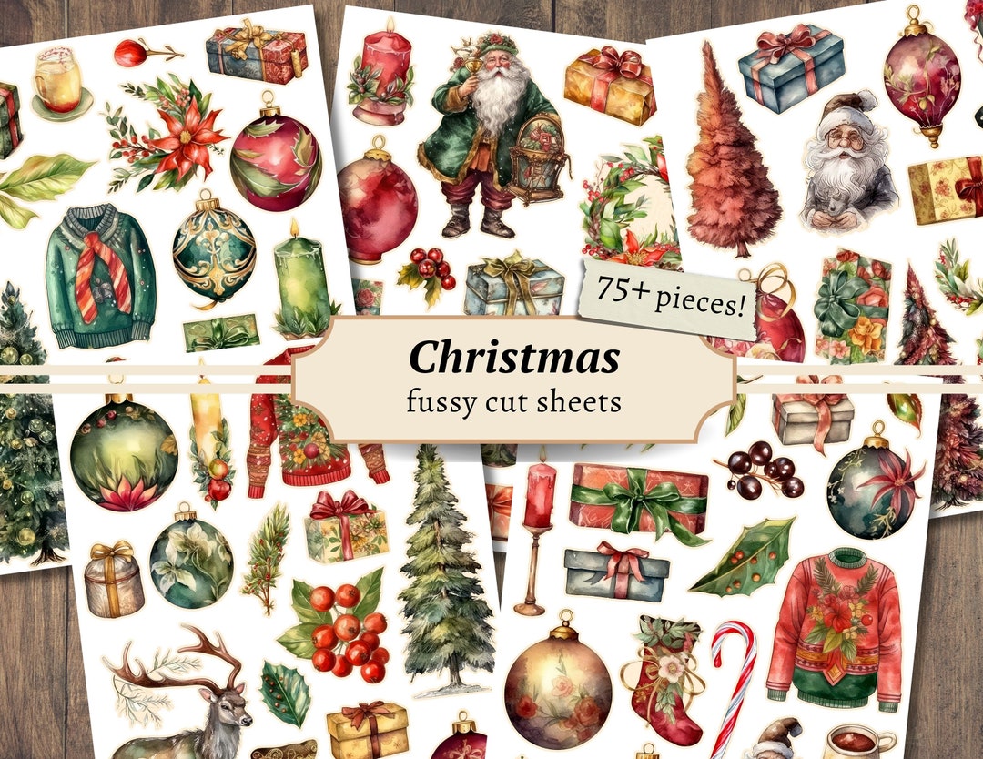 Christmas Fussy Cuts, Digital Scrapbook Paper Kit, Printable Junk ...