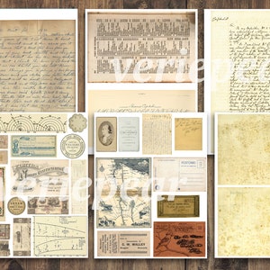 Vintage Junk Journal Ephemera Pack | 50 Pages | Printable Collage Sheet ...