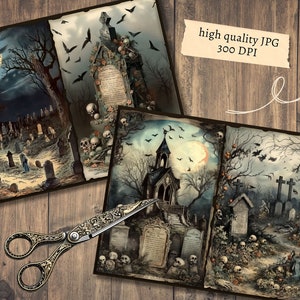 Creepy Graveyard Junk Journal Pages, Digital Scrapbook Paper Kit ...