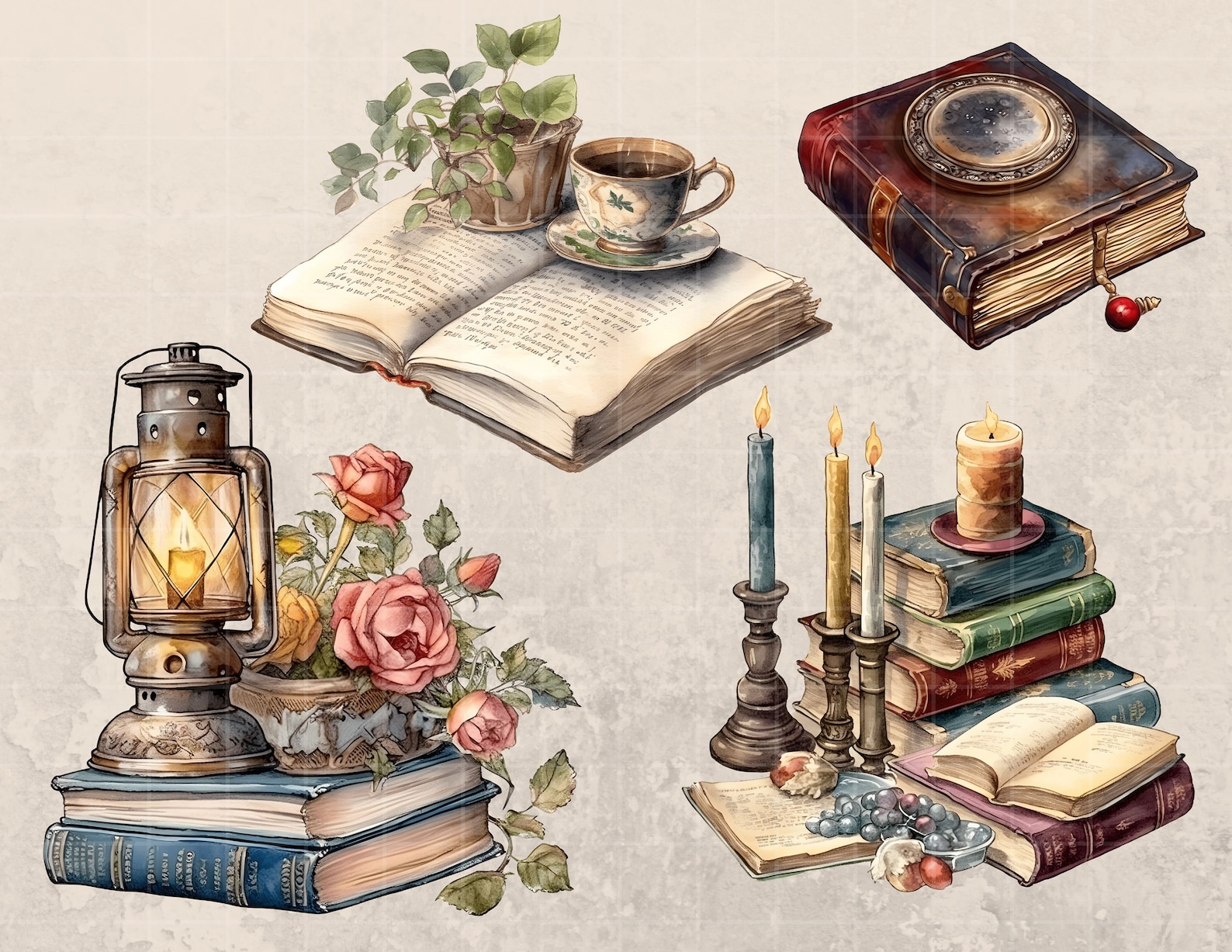 Watercolor Books Clipart Vintage Books Clip Art Antique Book - Etsy