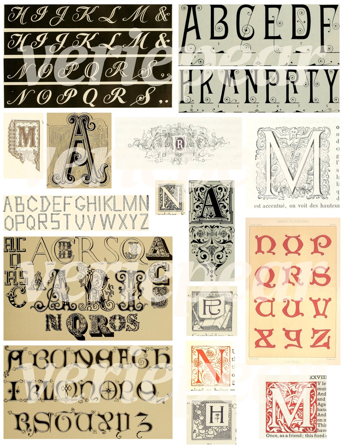 Vintage Letter & Number Printable Ephemera 100 Pc Digital - Etsy