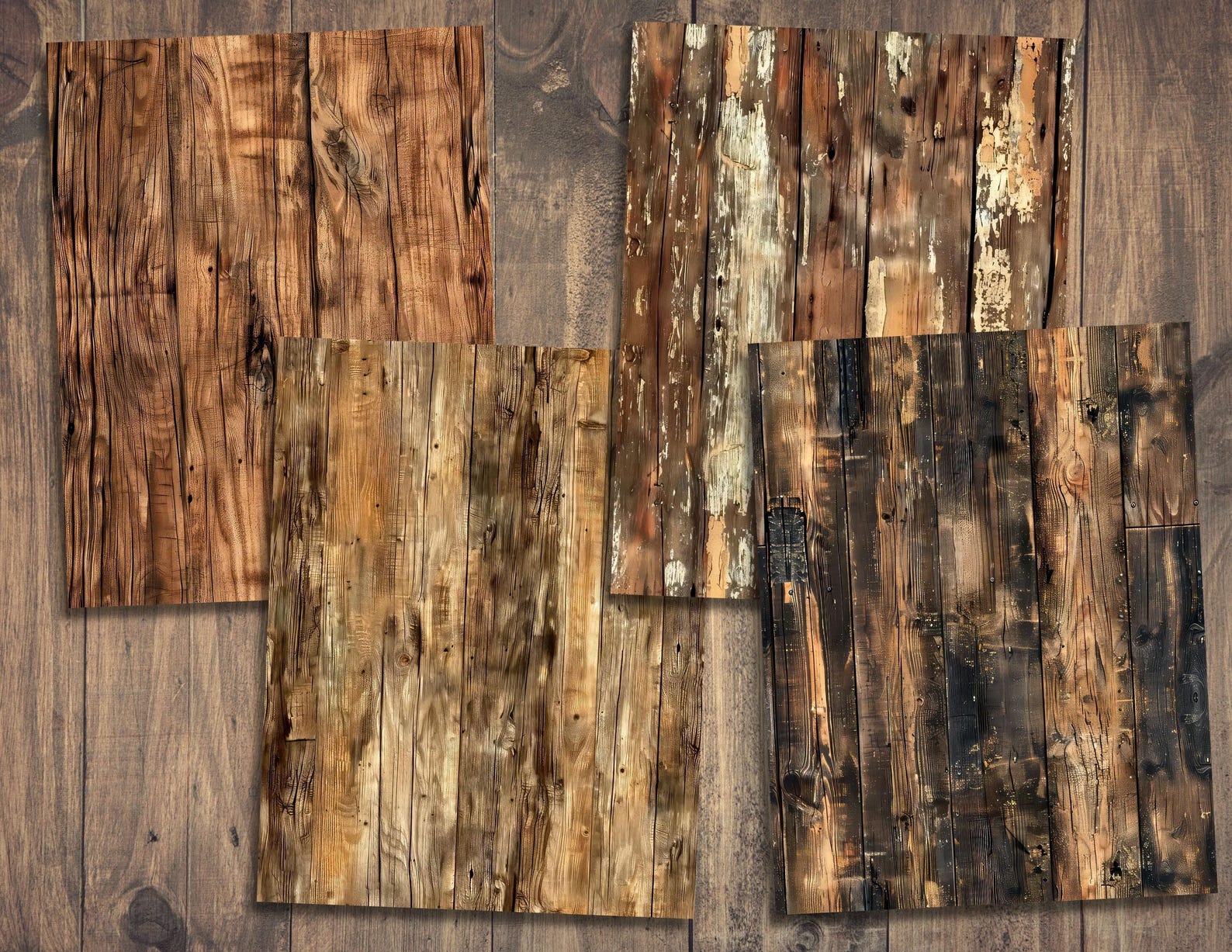 Wood Textures Digital Papers, Scrapbook Kit, Rustic Wooden Grain ...