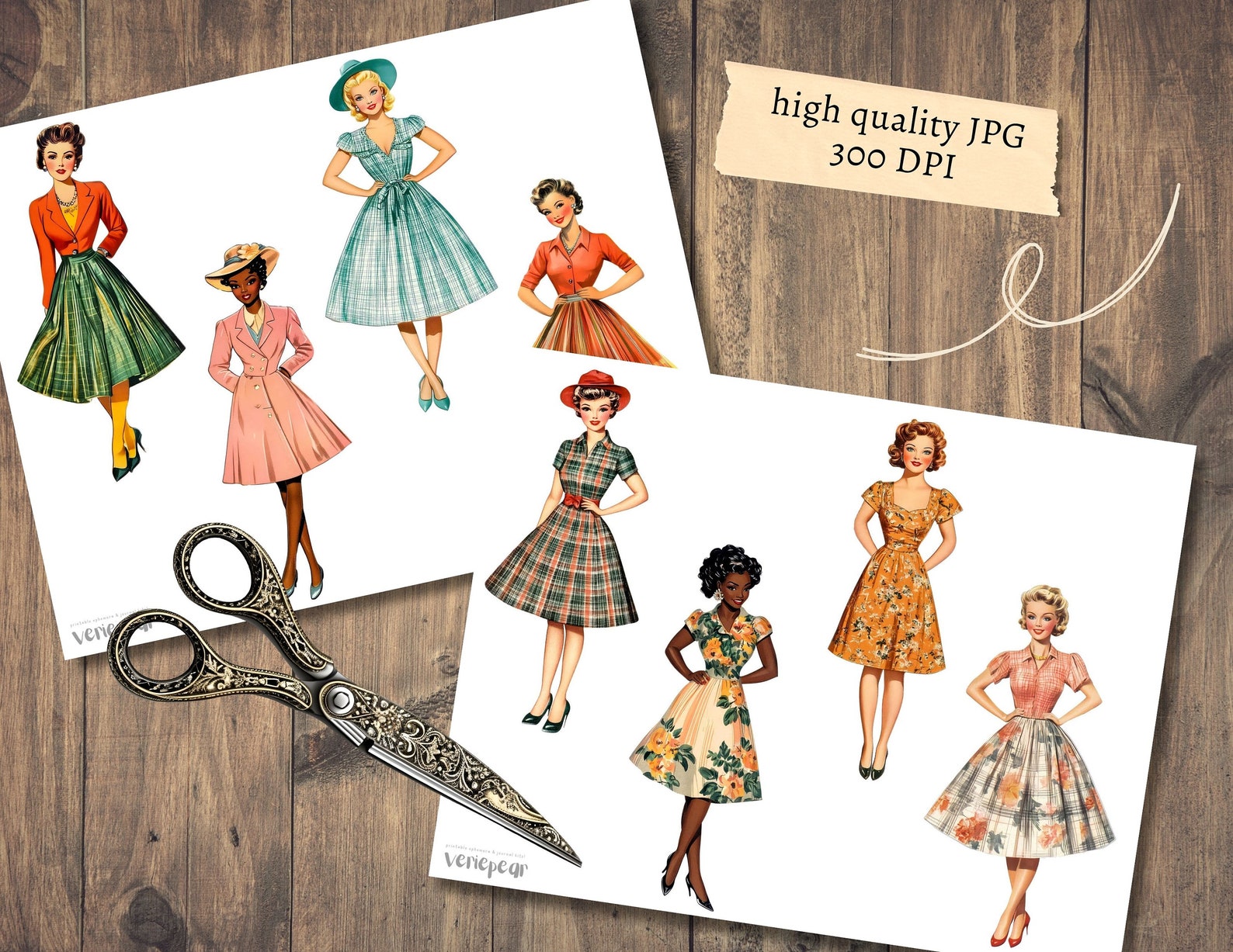 50s Women Paper Dolls, Retro Lady Fussy Cuts, Digital Ephemera, Vintage ...
