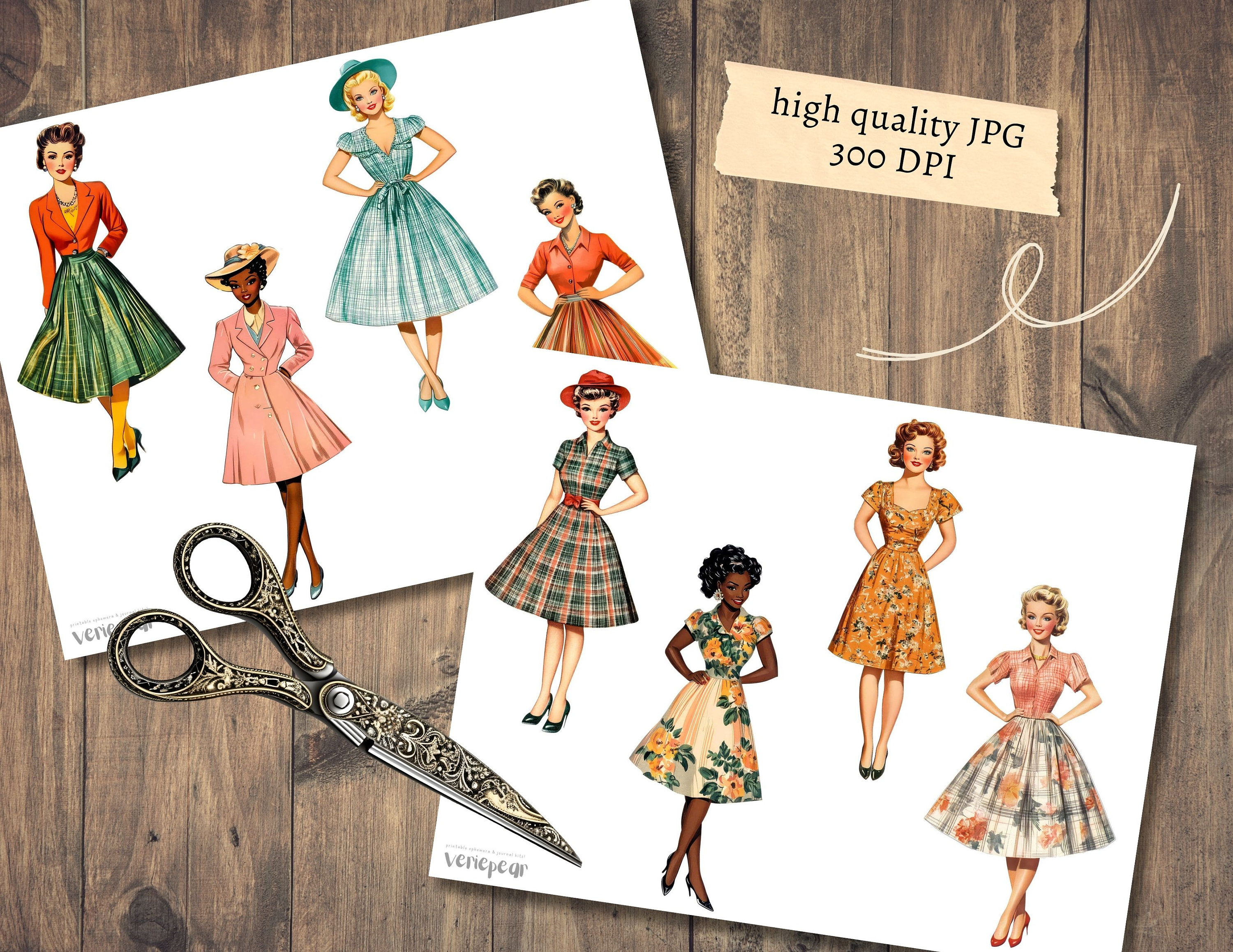 50s Women Paper Dolls, Retro Lady Fussy Cuts, Digital Ephemera, Vintage ...
