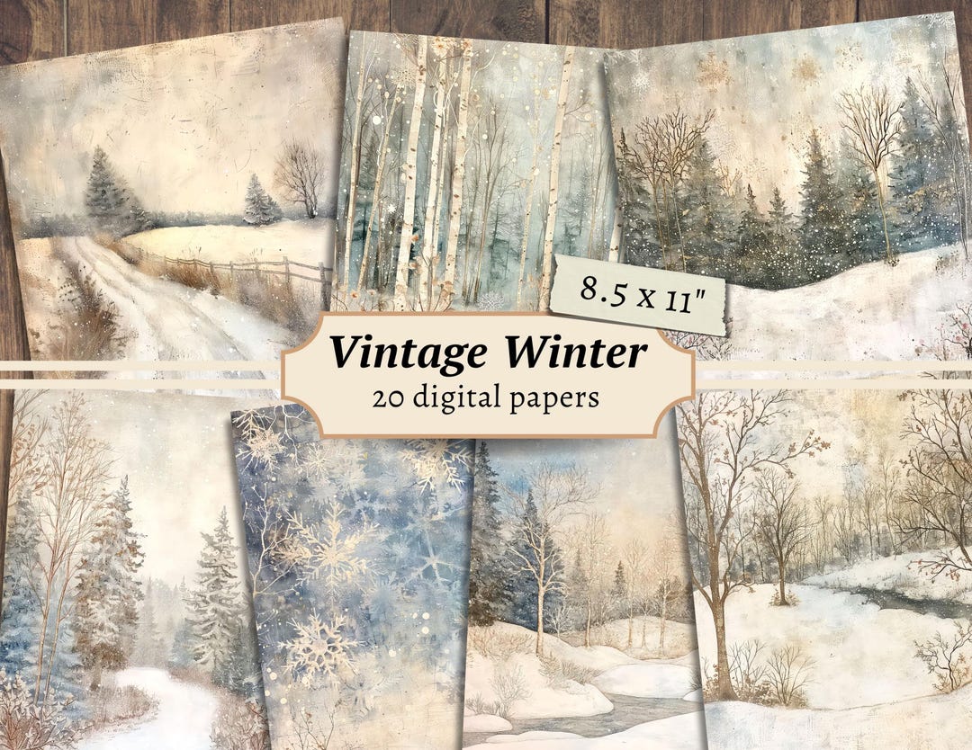 Vintage Winter Digital Papers, Scrapbook Kit, Winter Forest Printable ...