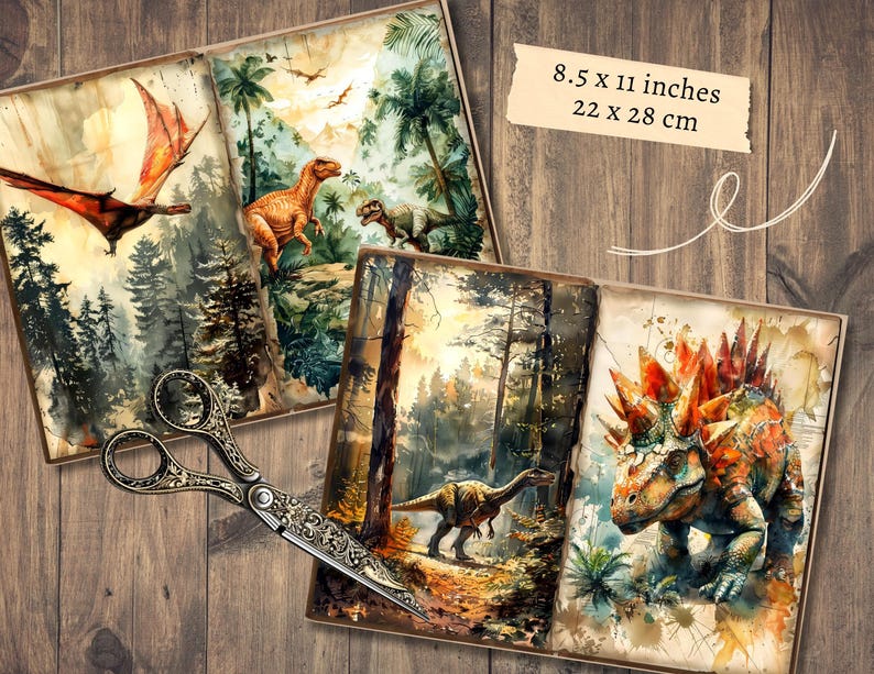 Dinosaurs Junk Journal Pages, Digital Scrapbook Paper Kit, Prehistoric ...