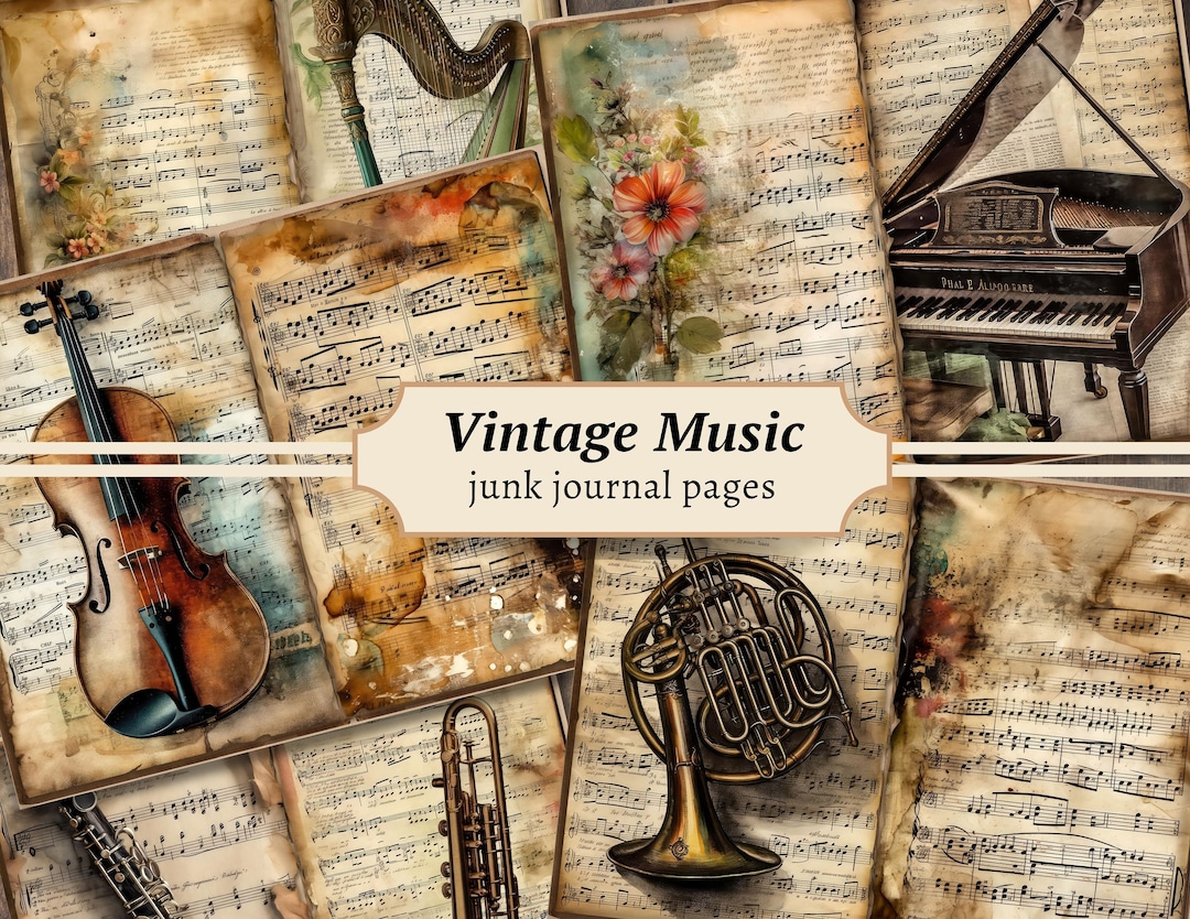 Vintage Music Junk Journal Pages, Digital Scrapbook Paper Kit, Musical ...
