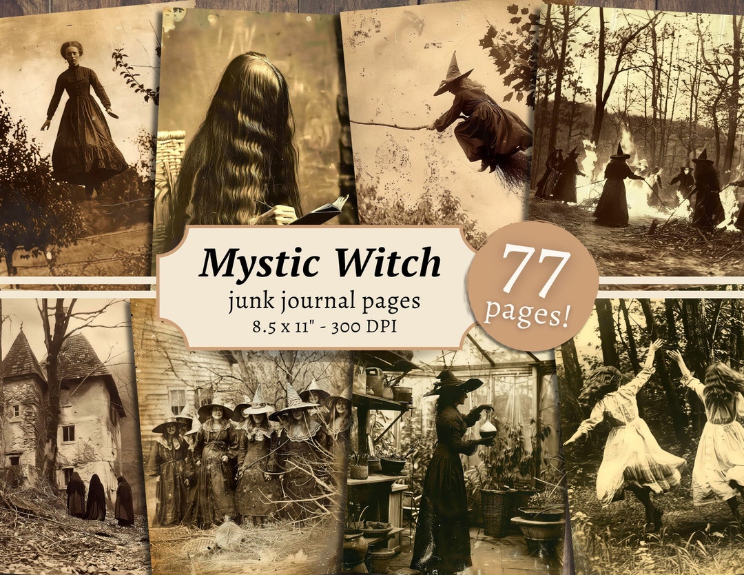 Mystic Witch Junk Journal Pages, Digital Scrapbook Paper, Vintage Spell ...