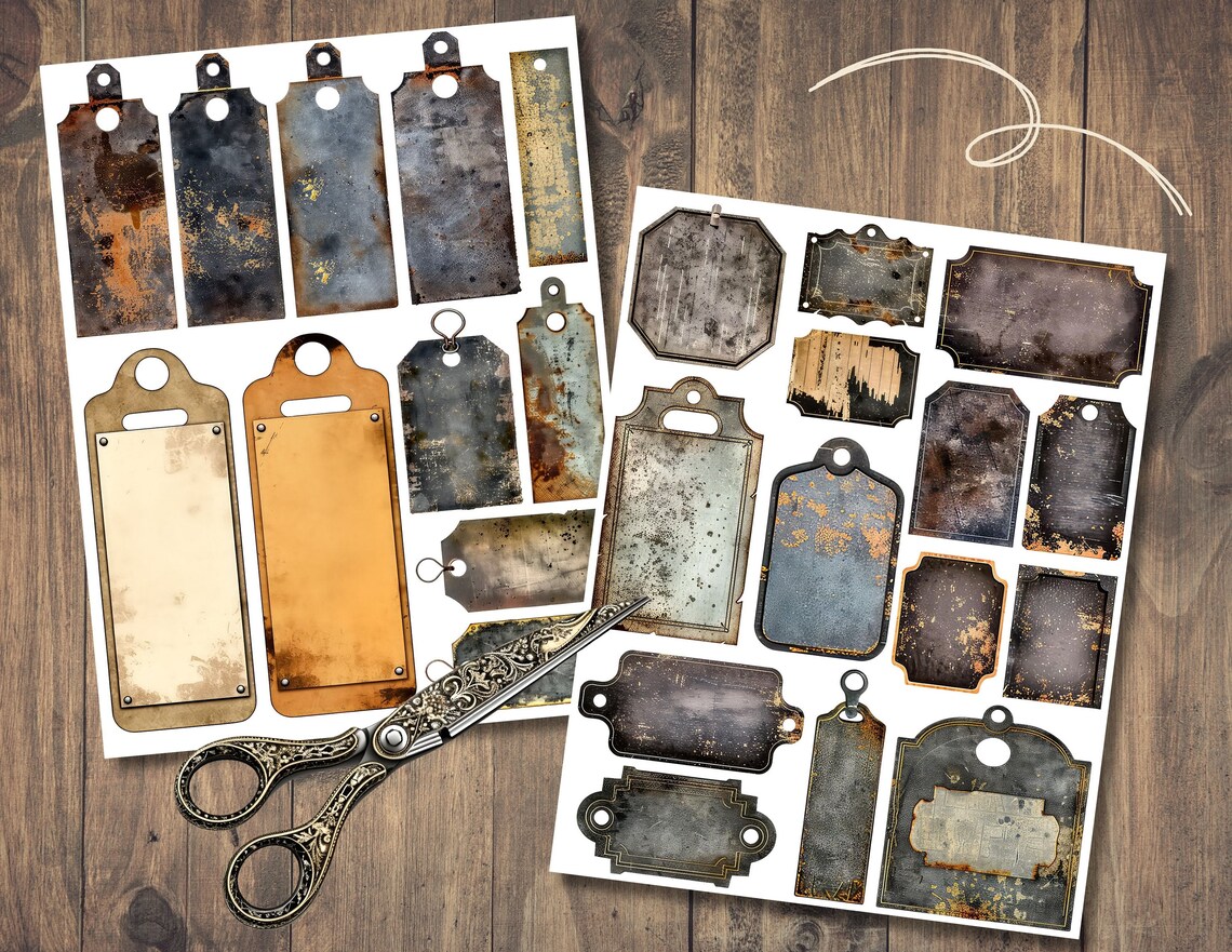 Rusty Grunge Tags & Labels, Printable Junk Journal Embellishments ...