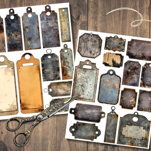 Rusty Grunge Tags & Labels, Printable Junk Journal Embellishments ...