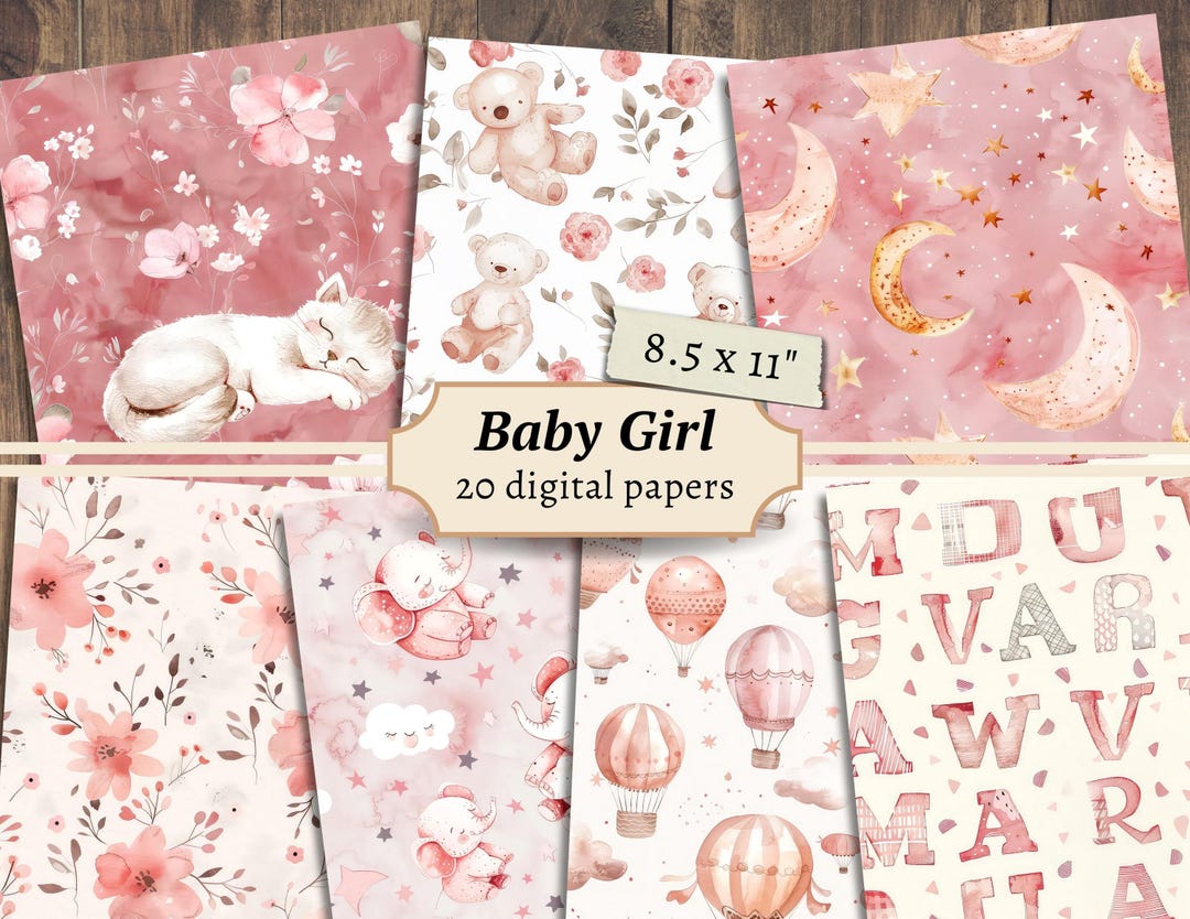 Baby Girl Digital Papers, Pastel Pink Scrapbook Kit, Boho Nursery ...