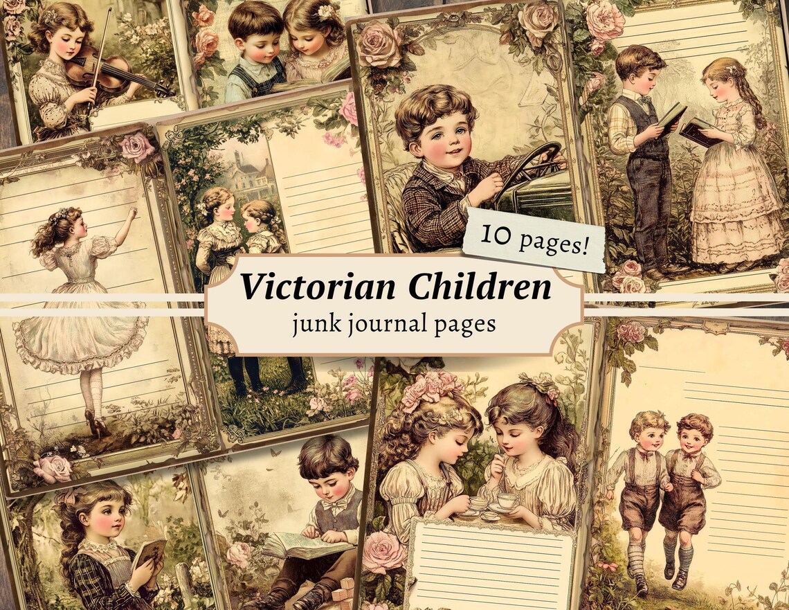 Victorian Children Junk Journal Pages, Digital Scrapbook Paper Kit ...